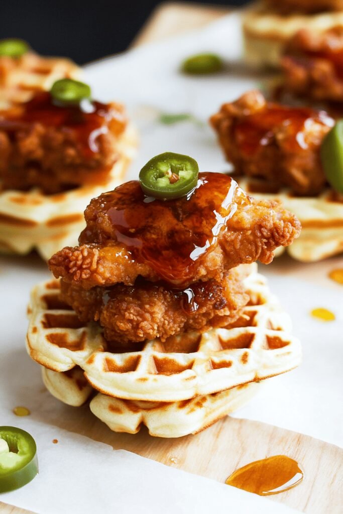 Hot Honey Fried Chicken Waffle Sliders Recipe - spoonsway.com