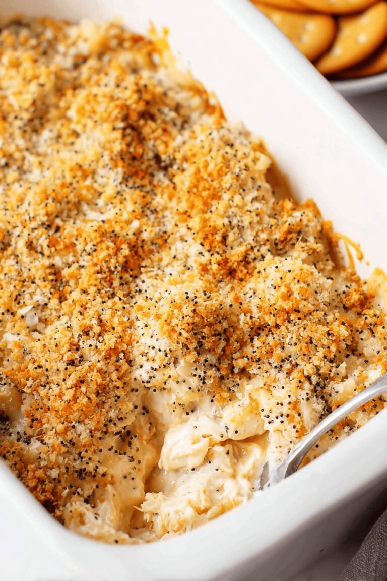 Creamy Poppy Seed Chicken Casserole with Ritz Topping - spoonsway.com