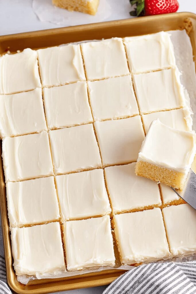 Fluffy White Texas Sheet Cake with Almond Frosting - spoonsway.com